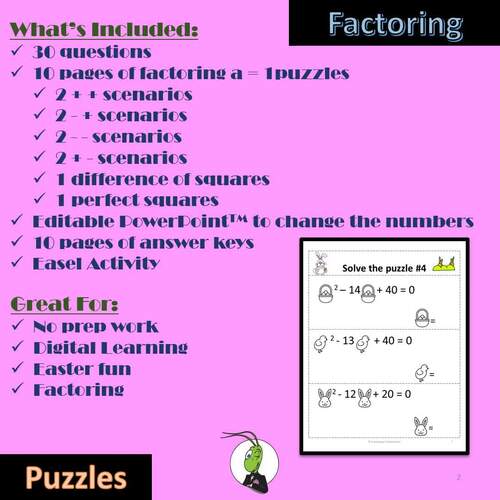 Easter Factoring Trinomials with Number Sense Logic Puzzles in Algebra