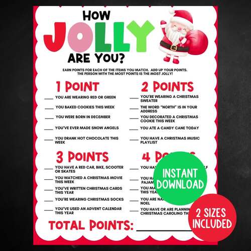 Classroom Christmas Game, Printable How Jolly Are You Christmas Game
