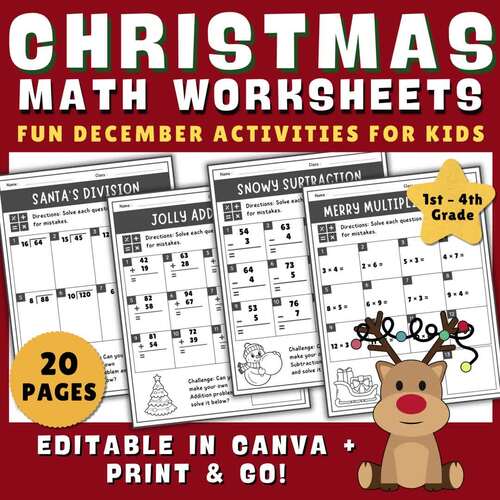 Editable Christmas Math Worksheets & Fun December Activities for Kids