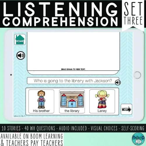 Listening Comprehension WH Questions BOOM CARDS™ w/ Visual Answer Choices