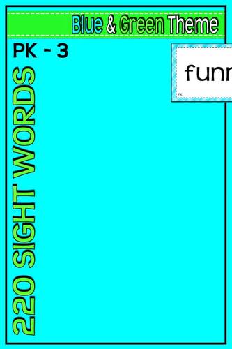 SIGHT WORDS PK - 3 WORD WALL CARDS Blue Green Theme Editable by Barbara ...
