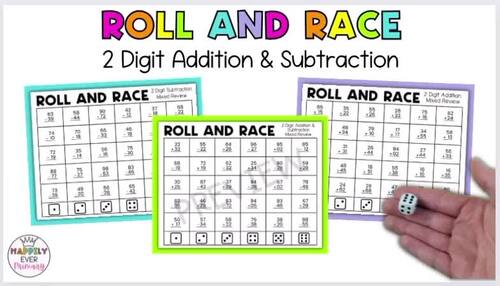 Roll and Race Math Dice Games | Two Digit Addition and Subtraction