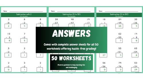 Math Worksheets – Interactive Subtraction | 50 Pages | Printable