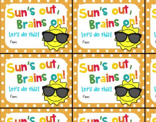Sun-Themed Summer School Gift Tag- Sun's out, brains on! Let's do this!
