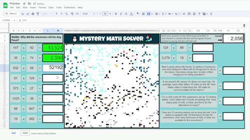 Winter - Multi-Digit Multiplication - Digital Math Activity - Pixel Art