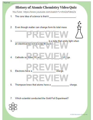 History of Atomic Chemistry Video Quiz | Physical Science | TPT