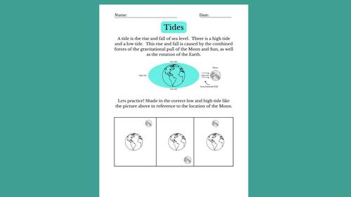 Earth's Tides Worksheet, Neap and Spring Tides, Remediation or Assessment