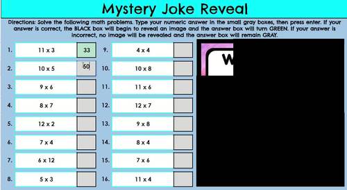 Multiplication up to 12 x 12 | Math Mystery Picture Reveal | Joke ...