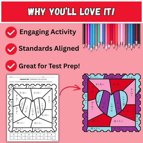 Valentines Day Multiplication Worksheets | Color By Answer | February Math