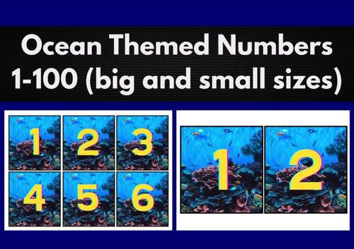 Numbers 1-100 Ocean Themed big and small Printables Flashcards | TPT