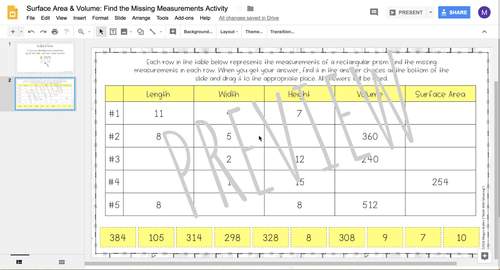 Surface Area and Volume Missing Measurements Digital and Print Activity