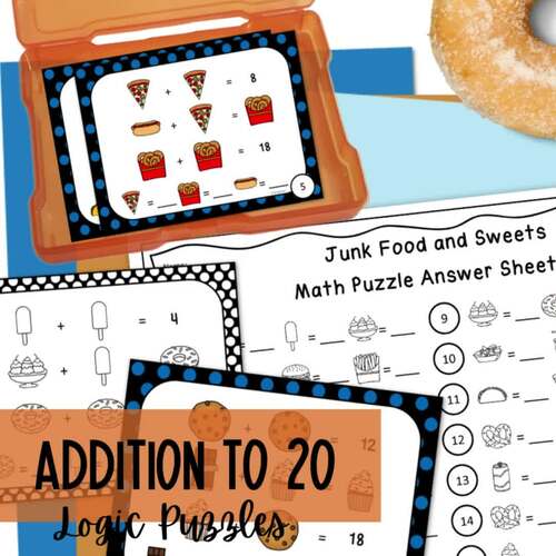 Junk Food Math Logic Puzzle Enrichment Activity Task Cards Addition ...