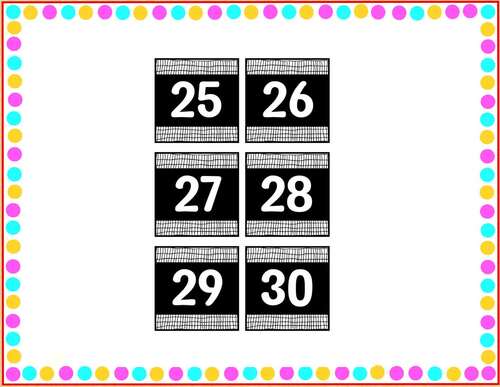 Printable Black and White Calendar Number Labels, Editable Number Labels