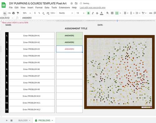 GOOGLE SHEETS DIY Halloween Thanksgiving Digital Pixel Art Template ...