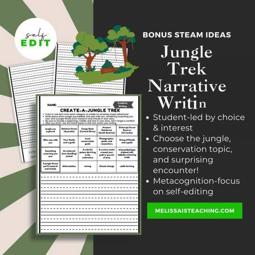 Jungle Trek Narrative Writing with Editing Checklist + BONUS STEAM Ideas