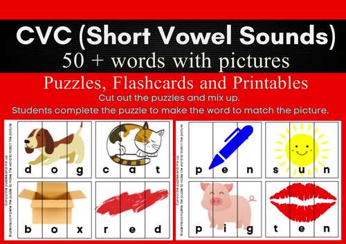 Phonics CVC (Short Vowel Sounds) 50 + words with pictures Flash cards ...