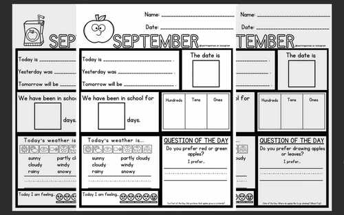 September Morning Work (Calendar & Weather) PreK Kindergarten First TK UTK