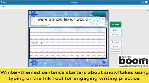 Winter ELA Snowflake Writing Prompts Sentence Starters - Digital Boom Cards