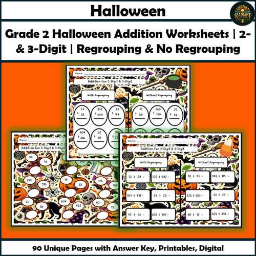 Grade 2 Halloween Addition Math 2 3 Digit Regroup No Regroup Number Bond