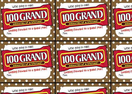 100 Grand Chocolate Beginning of Year Gift Tag- We're going to make 100 ...