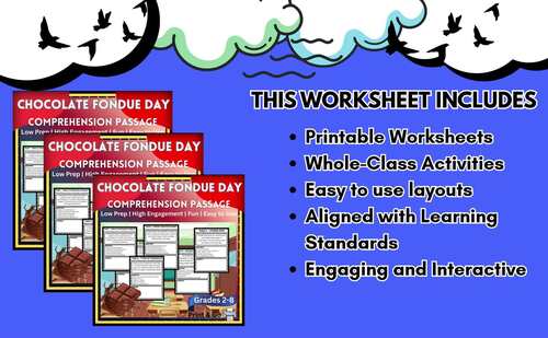 Chocolate Fondue Day Reading Comprehension Pack | 20 Short Passages ...