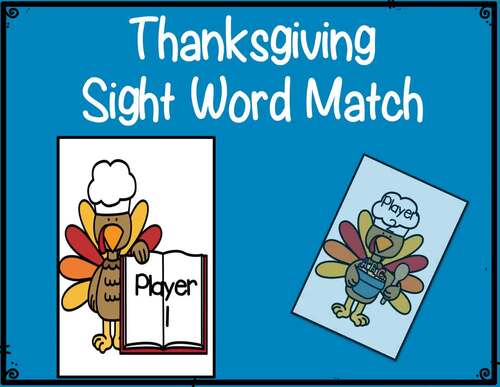 Thanksgiving Sight Word Match by The Teaching Scene by Maureen | TPT