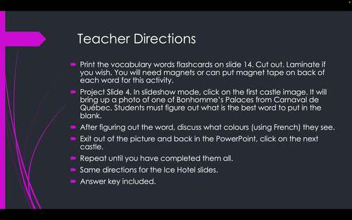 Carnaval de Québec: Ice Palace & Ice Hotel Vocabulary PowerPoint Activity