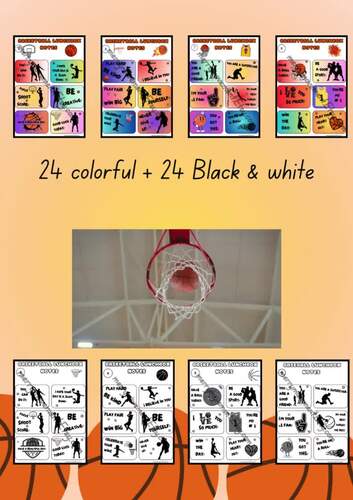 48pcs Basketball Themed Lunchbox Notes 24 colorful + 24 B&W for easy print.