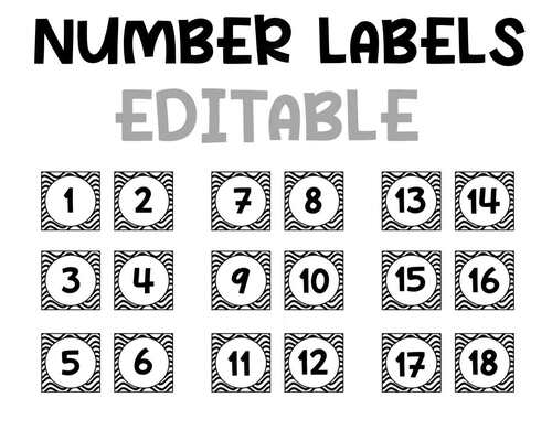 Printable Black and White Number Labels, Classroom Calendar Number Labels