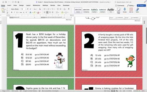 7th Grade Math Christmas Activity: Stations (Rational Numbers Word ...
