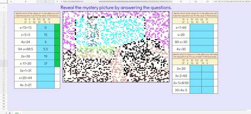 Digital Math Pixel Art Mystery Picture 6th Grade 6.EE.5 Equations ...