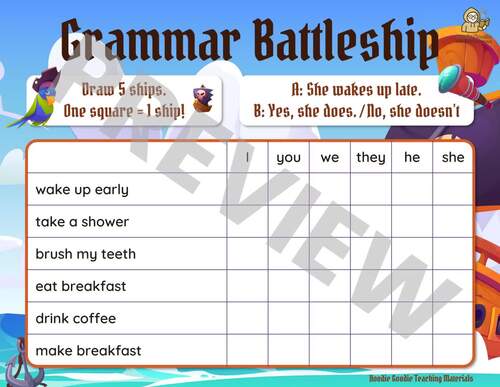 No-Prep Grammar Game: Present Simple Practice - Battleship for ESL ...