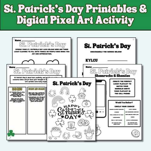 St Patricks Day Activity Packet Printable & Pixel Art Google Sheet ...