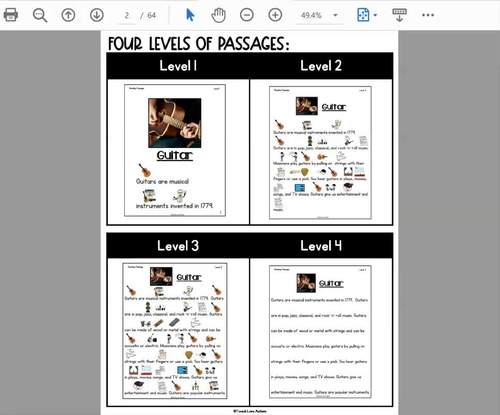 Guitars Reading Comprehension Passages and Questions with Visuals