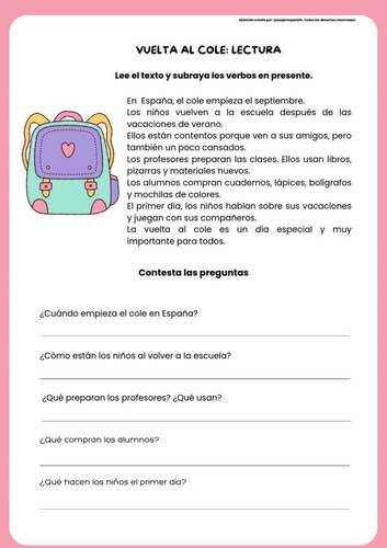 Spanish Reading Comprehension – Back to School | Beginner Present Tense ...