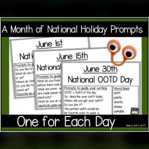 Journal Writing Prompts for The Daily National Holidays In June by Kelli C