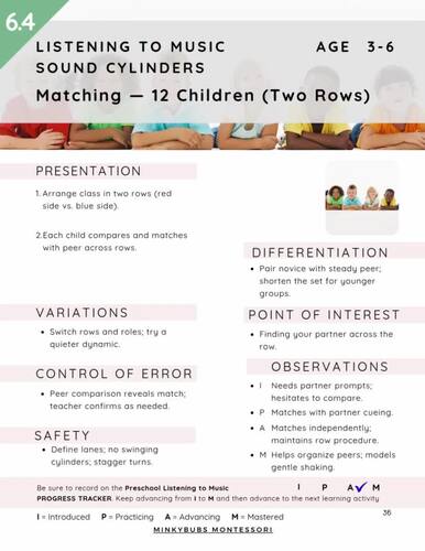 ECE Montessori Music Sound Cylinders LISTENING to Music Montessori Manual