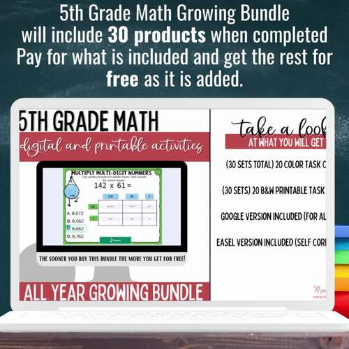 5th Grade Math Review Activities Growing Bundle Print and Digital
