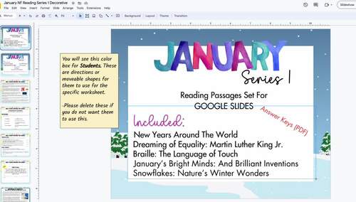 January Reading Passages Series 1 Set of 5, w/ Comprehension, DIGITAL & PDF