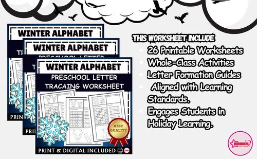 Preschool Winter Alphabet Letter Tracing Worksheets Pre k, 1st Grade