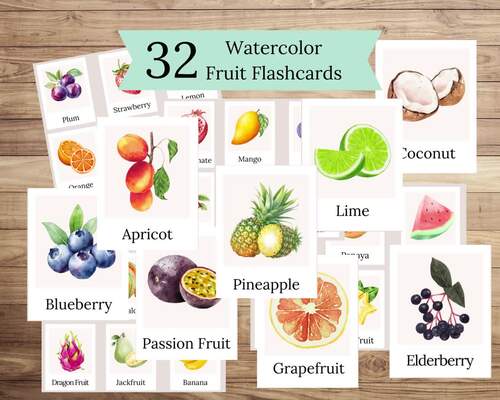 Fruit Flashcards For Preschool Flashcard Activity Montessori Cards with ...
