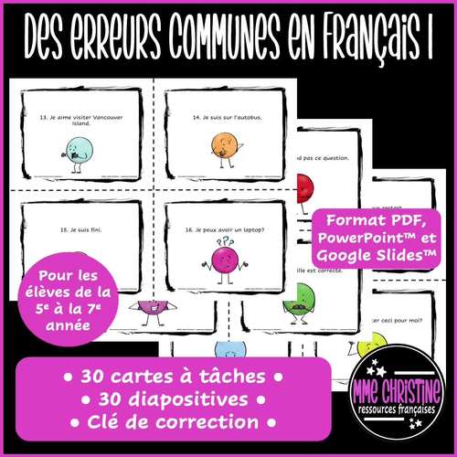 Erreurs communes en français 1 I cartes à tâches I Common French Mistakes