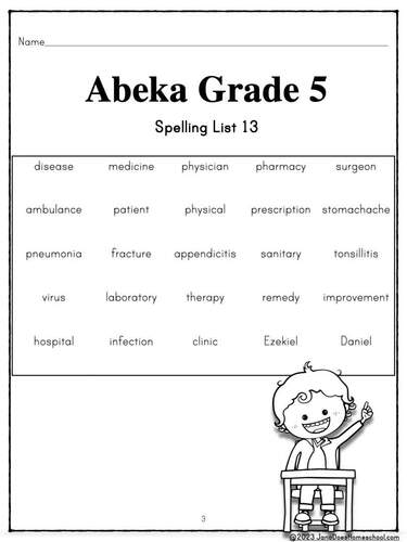 Abeka Spelling, Vocabulary & Poetry 5 - 5th Ed - List 13 - Health ...
