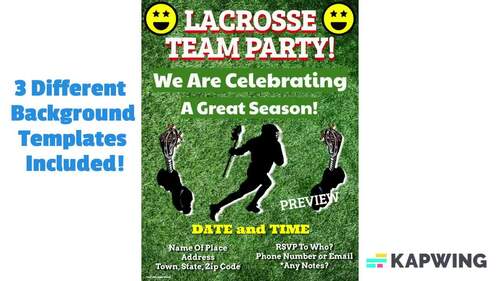 Lacrosse Team Party Invitations THREE templates EDIT ON GOOGLE SLIDES