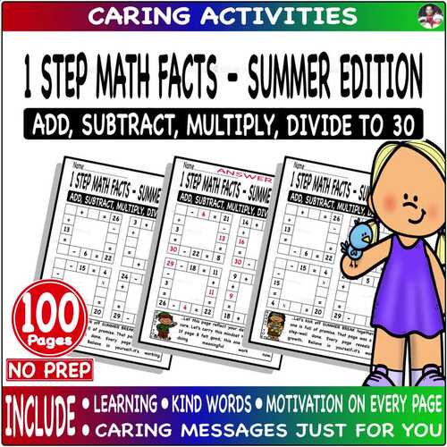 One-Step Add, Subtract, Multiply, Divide to 30 Fact Top Ready - Summer ...