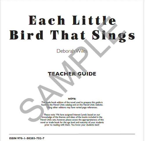 Each Little Bird That Sings Novel Units® Teacher Guide Novel Study