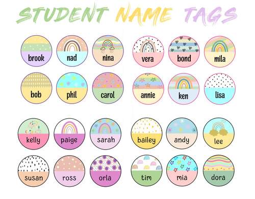 Printable Name tags, Round Rainbow Student Name Labels, Classroom Labels