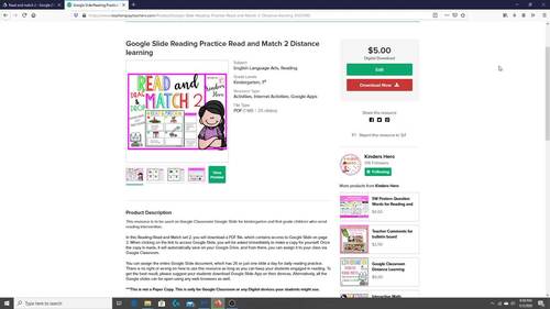 Reading Practice Read and Match 2 for Google Slides Distance learning