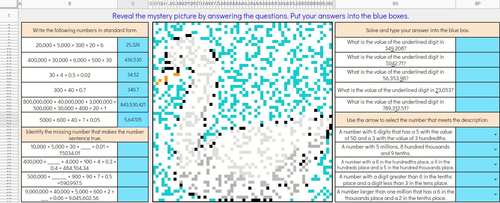 Digital Math Pixel Art Mystery Picture 4th Grade TEKS 4.2.B - Place Value
