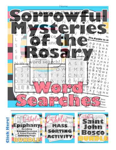 Sorrowful Mysteries of the Rosary Wordsearches, Rosary Activity Prayer ...